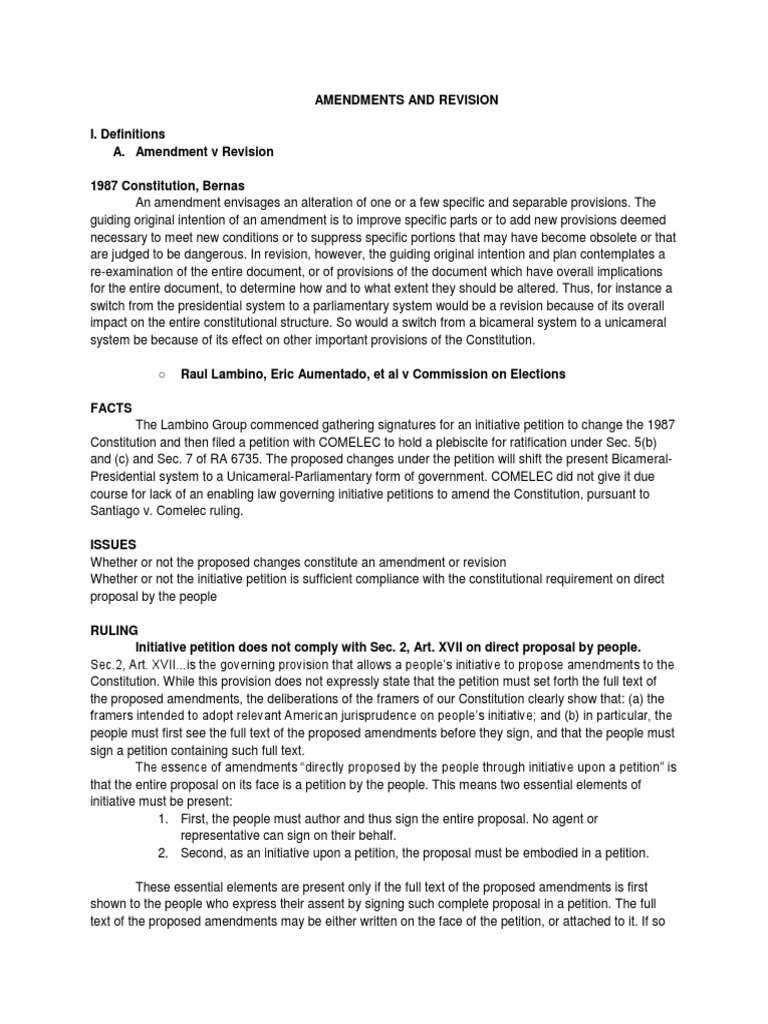 Amendments and Revision I. Definitions A. Amendment V Revision 1987 ...