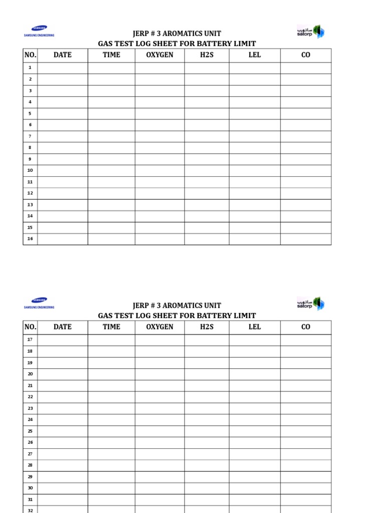 Gas Test Log Sheet | PDF