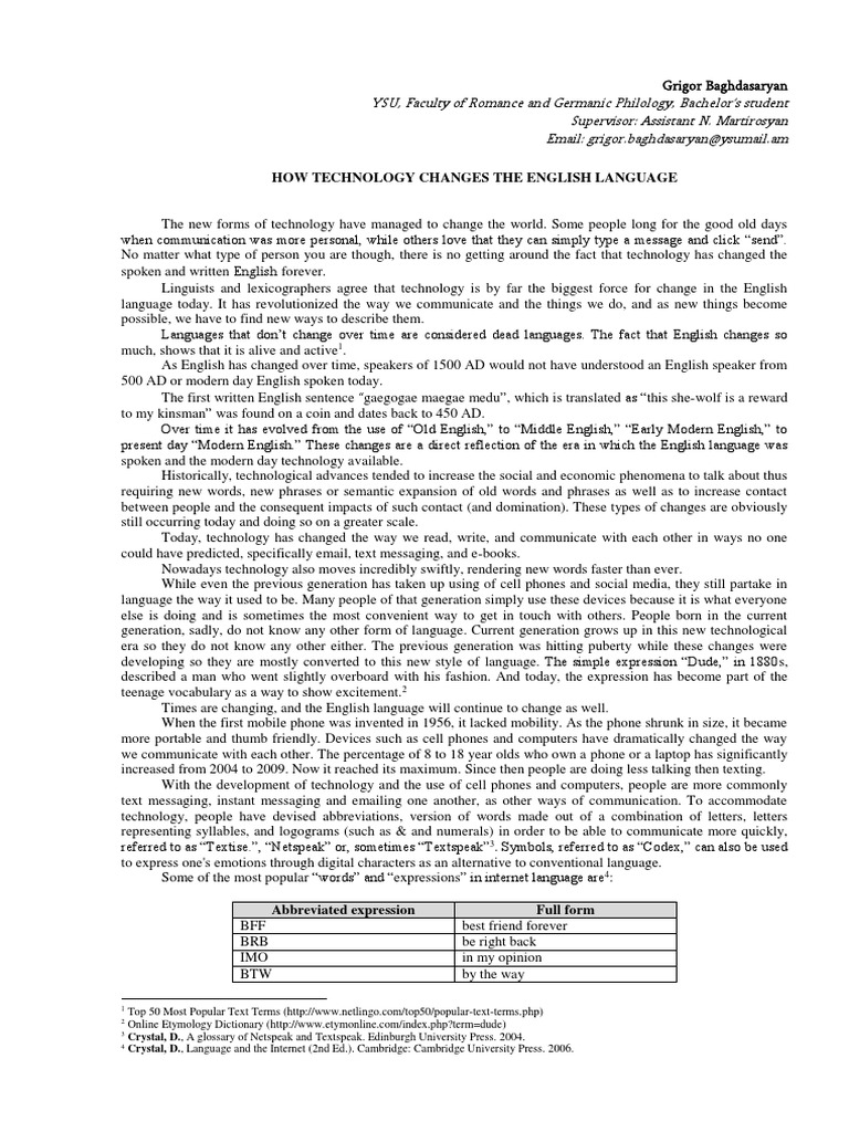 How Technology Changes The English Language | PDF | English Language ...