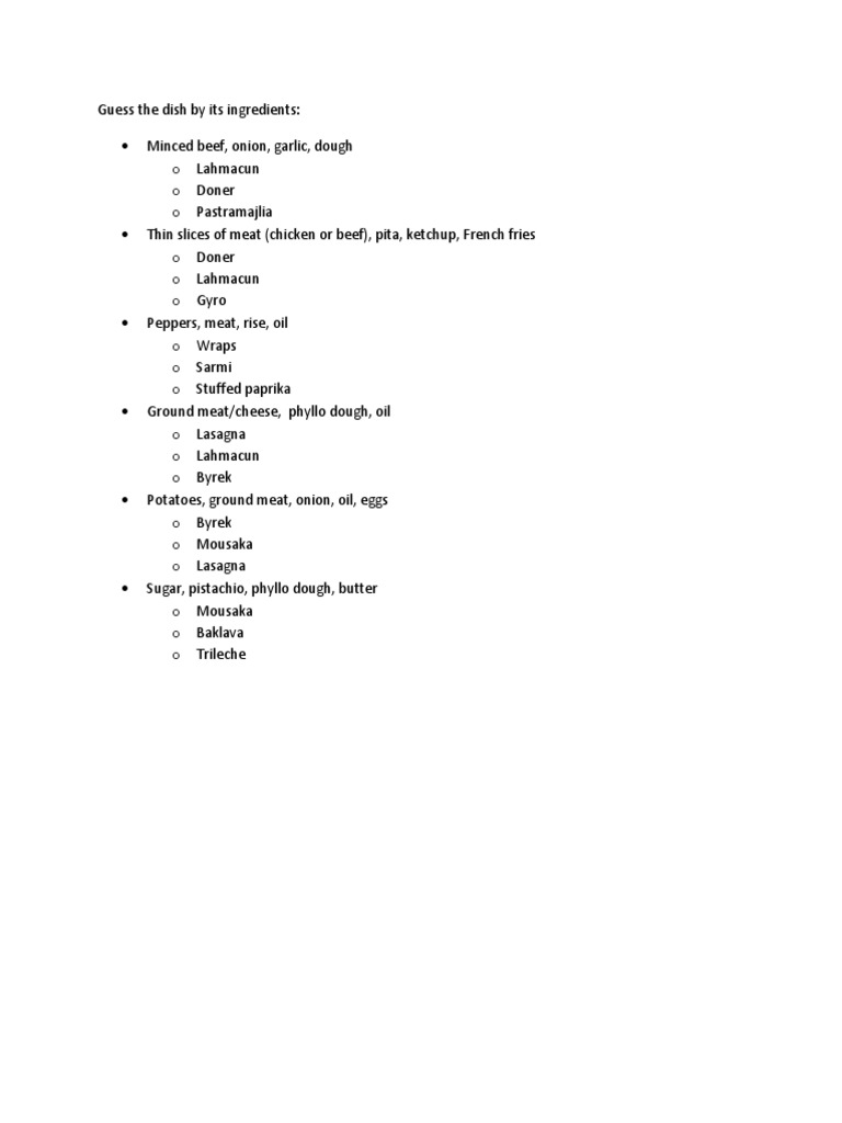 Guess the Dish by Ingredients Quiz | PDF