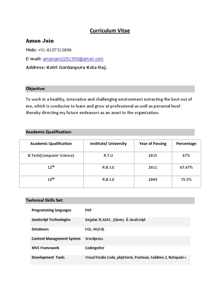 Aman Resume (PHP Developer) | PDF | Ajax (Programming) | Angular Js