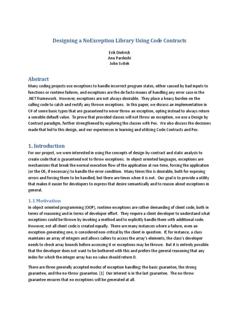 Designing A NoException Library Using Code Contracts | PDF | Software ...