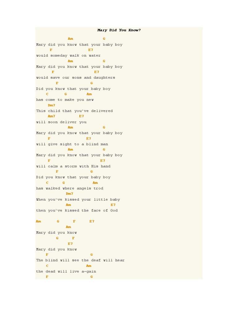 Guitar Chords To Mary Did You Know