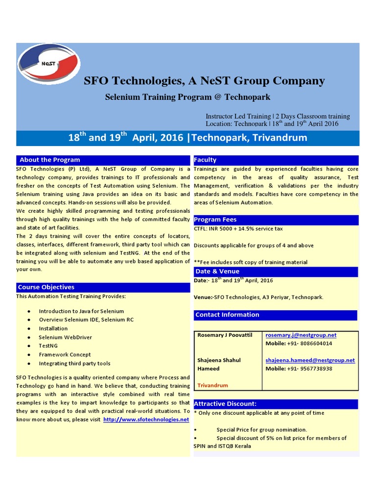 Selenium Training Brochure - TVM - April-18 | PDF | Selenium (Software ...
