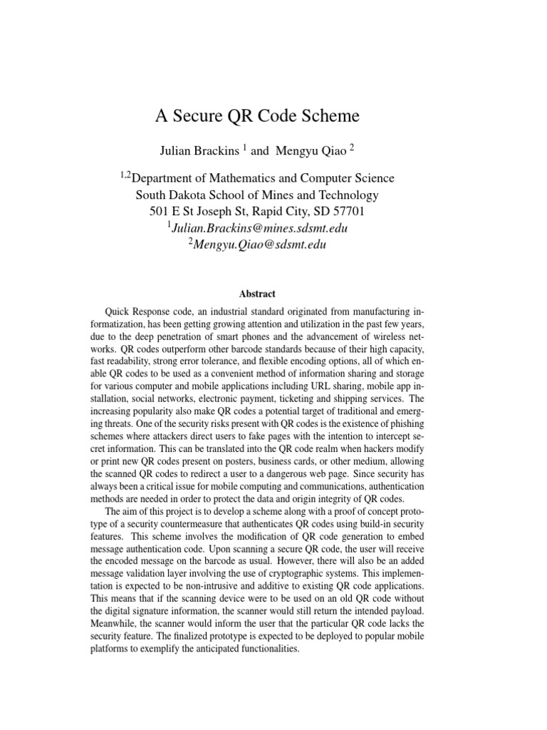 A Secure QR Code Scheme | PDF | Qr Code | Error Detection And Correction