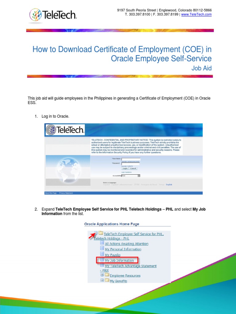 How To Generate COE in Oracle ESS | PDF