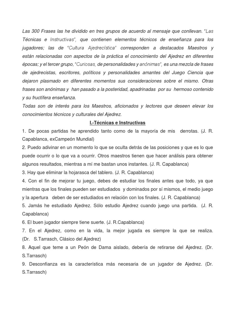 Frases Inspiradoras de Ajedrez | PDF | Ajedrez | Campeonato mundial de ...