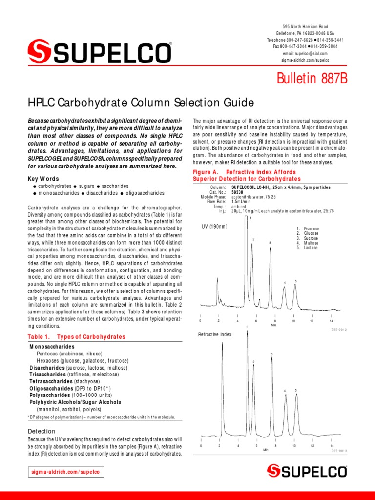 Bulletin 887 - Sigma-Aldrich | PDF | Carbohydrates | High Performance ...
