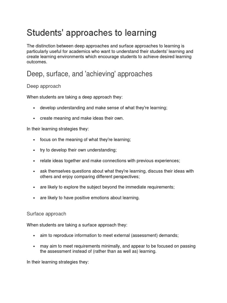 Students' Approaches To Learning | PDF | Intention | Learning