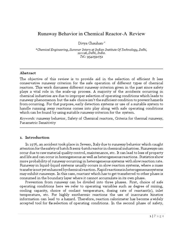 Runaway Behavior in Chemical ReactorA Review-2019-06!27!07-42 | PDF ...