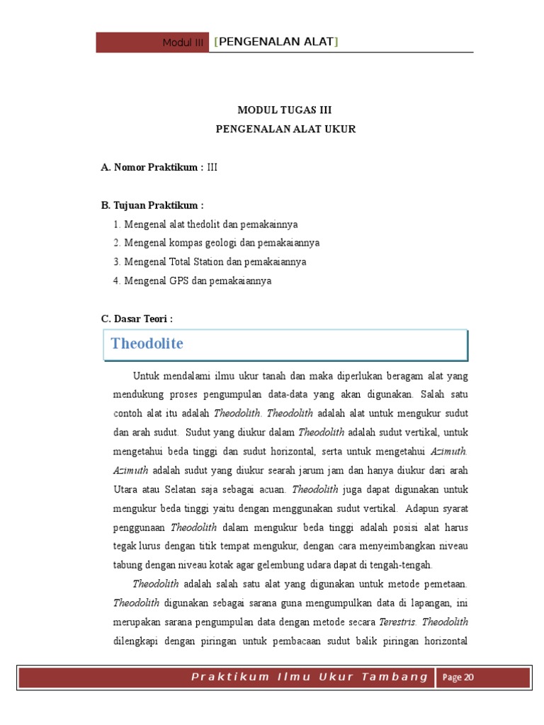 Pengenalan Alat Ukur: Theodolite dan GPS | PDF | Metode & Bahan Ajar ...