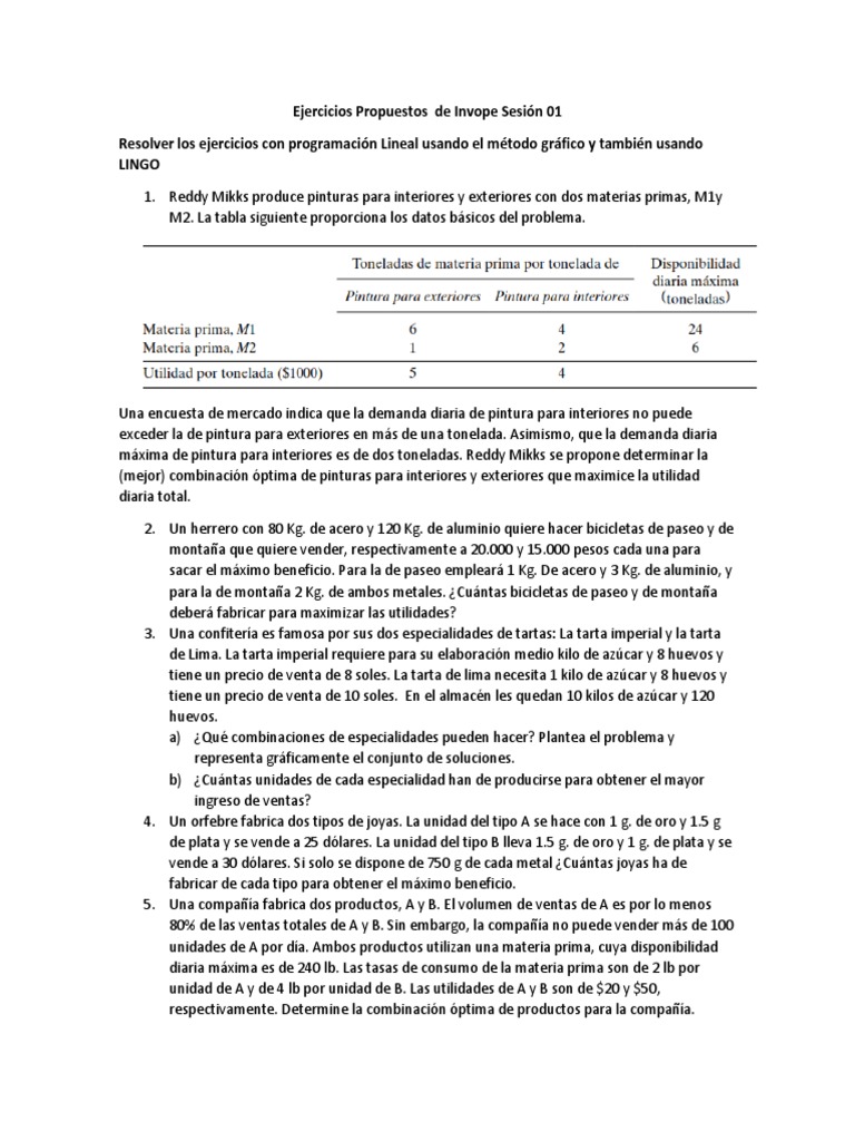 Ejercicios Propuestos - Sesion 01 INVOPE 1 | PDF | Aluminio | Oferta (economía)