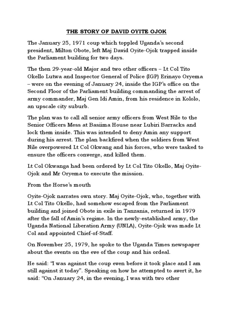 The Story of David Oyite Ojok PDF | PDF | Uganda