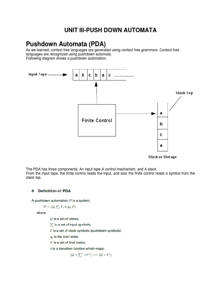 Understanding Pushdown Automata Basics | PDF | Computers