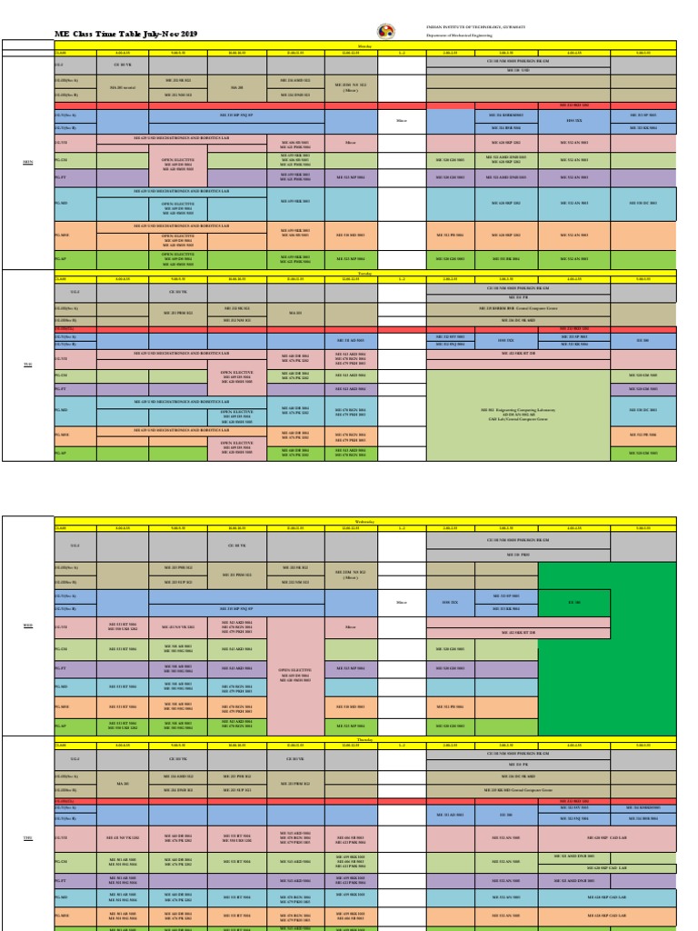 ME Time Table 2019 | PDF | Engineering | Mechanical Engineering