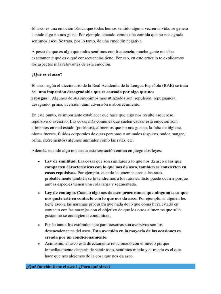 El Asco En La Psicología De Las Emociones Pdf Asco Fobia