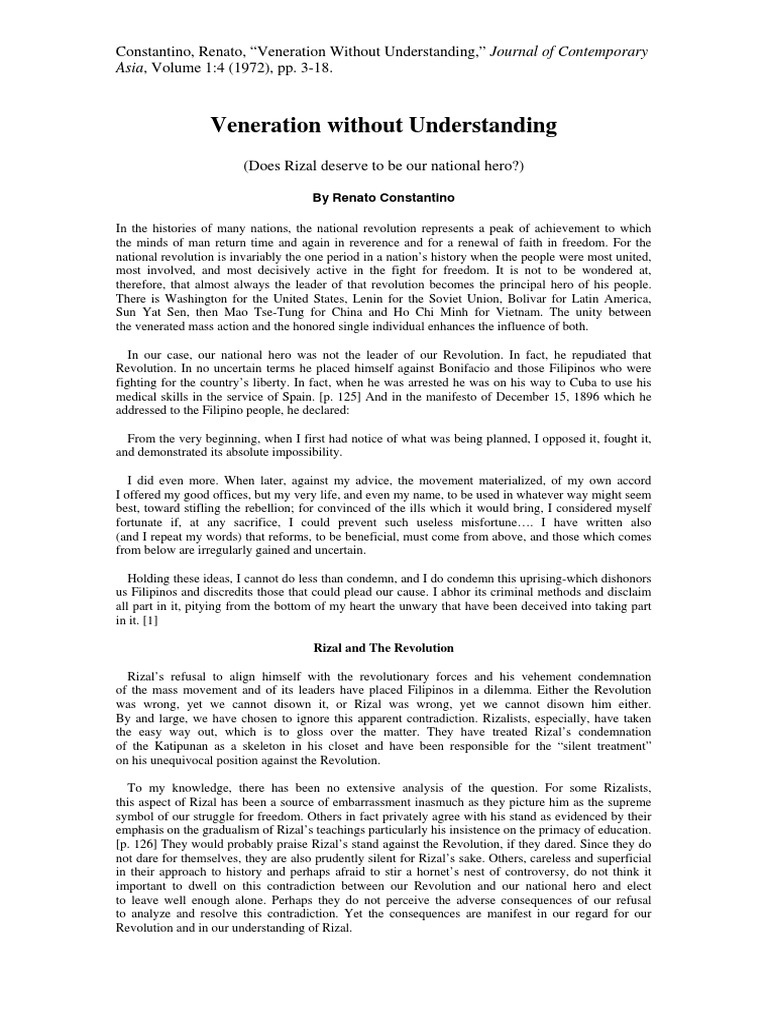 Renato Constantino (1972) Veneration Without Understanding | PDF