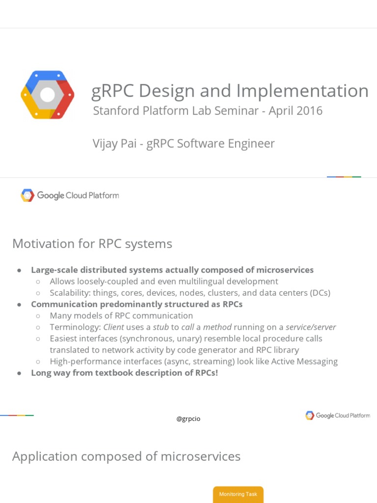 GRPC Design and Implementation: Stanford Platform Lab Seminar - April ...