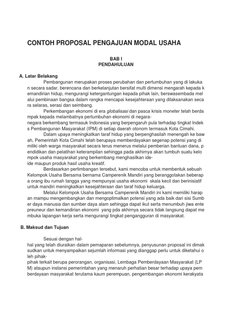 Contoh Proposal Pengajuan Modal Usaha | PDF