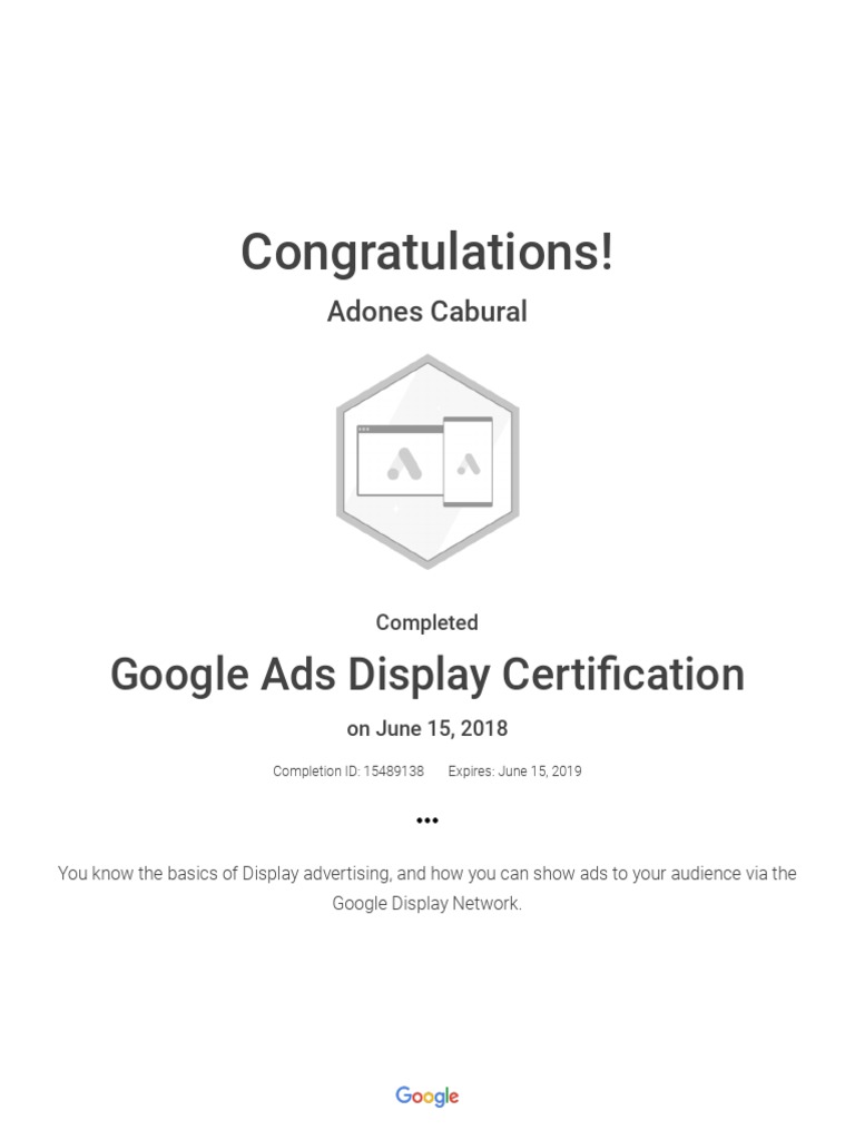 Google Ads Display Certification Achieved | PDF | Business