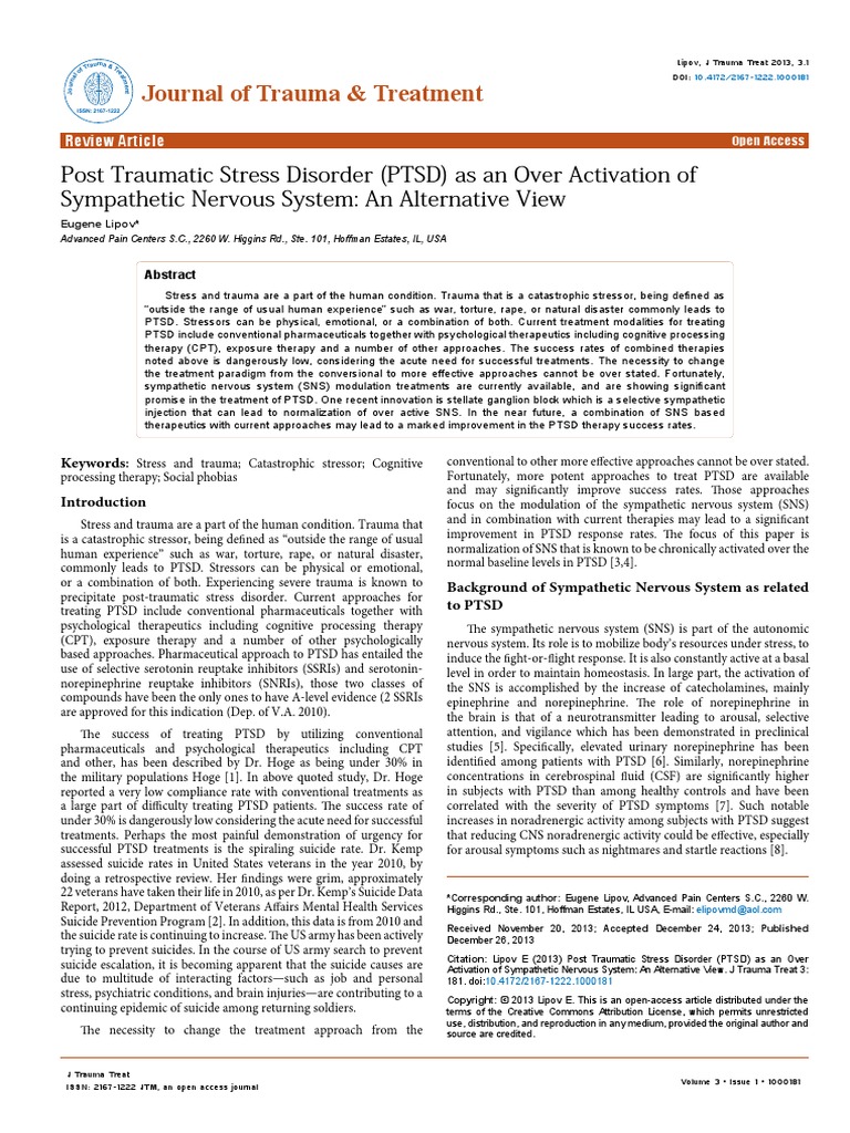 Post Traumatic Stress Disorder PTSD As An Over Activation of ...