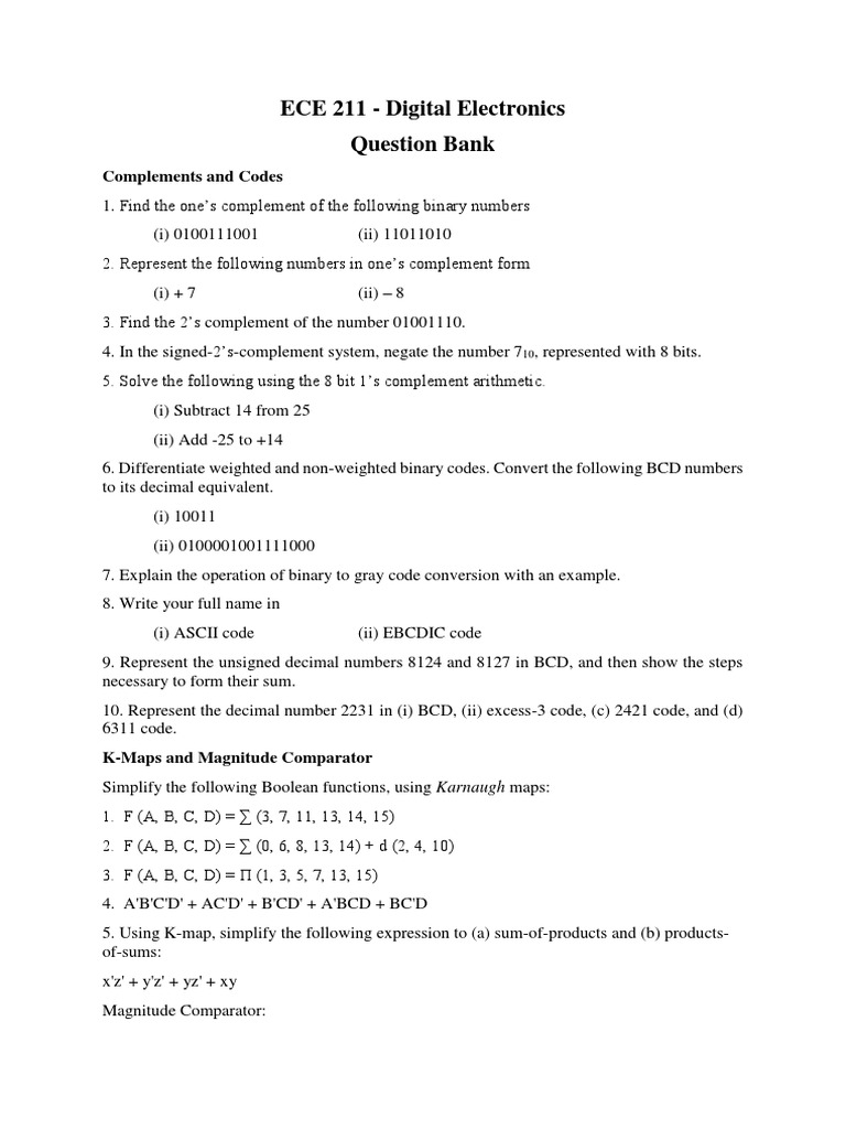 Question Bank Assignment | PDF | Binary Coded Decimal | Logic Gate