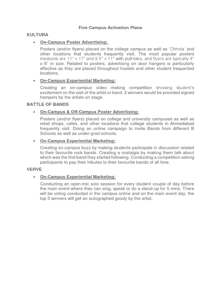 Five Campus Activation Plans | PDF