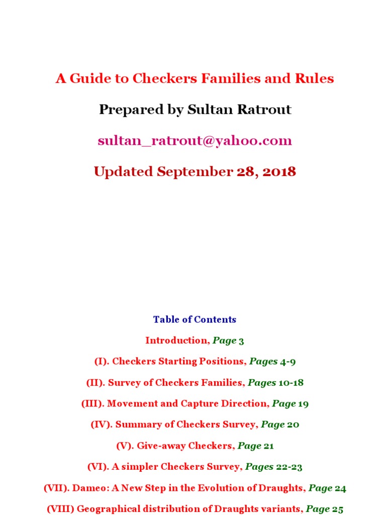 Checkers Game Rules and Variants Guide | PDF | Leisure Activities ...