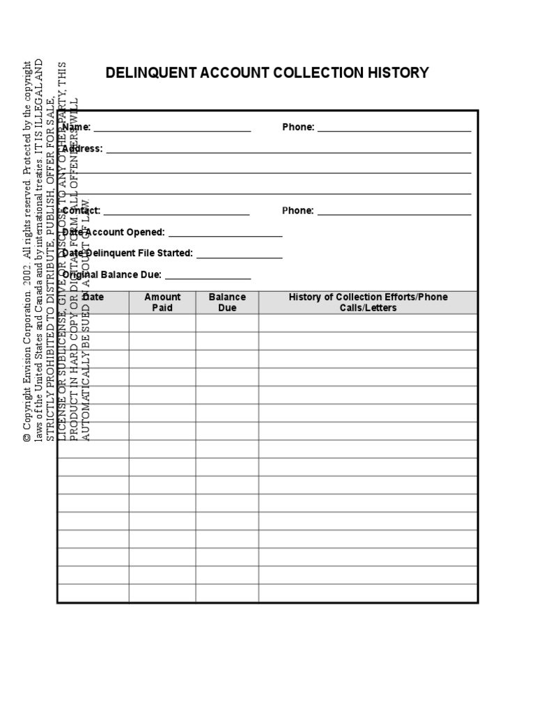 Collection History For Delinquent Account | PDF