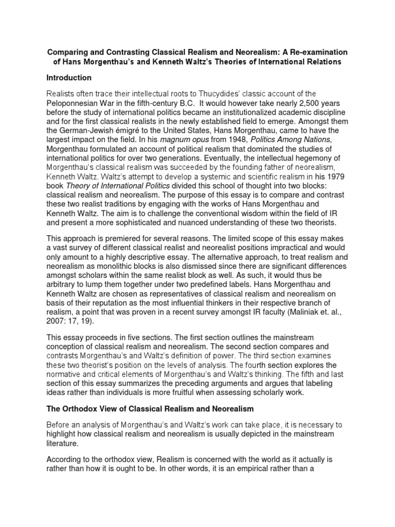 Comparison of Classical Realism and Neorealism | PDF | International ...