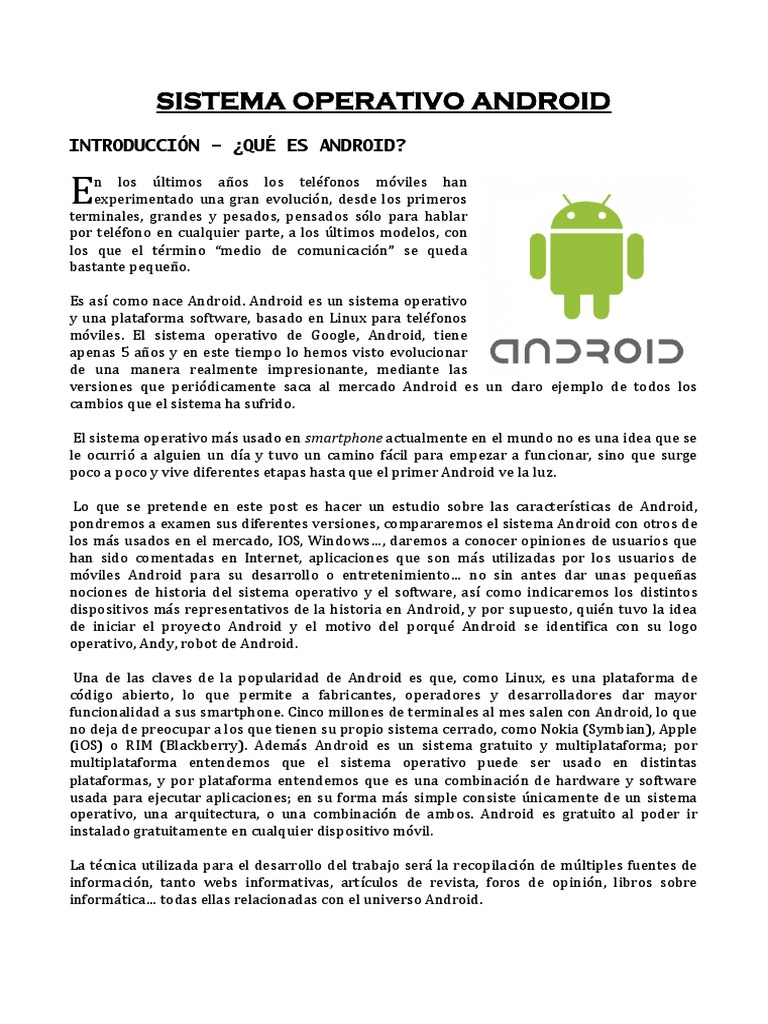 Sistema Operativo Android | PDF | Android (sistema operativo) | Aplicación movil