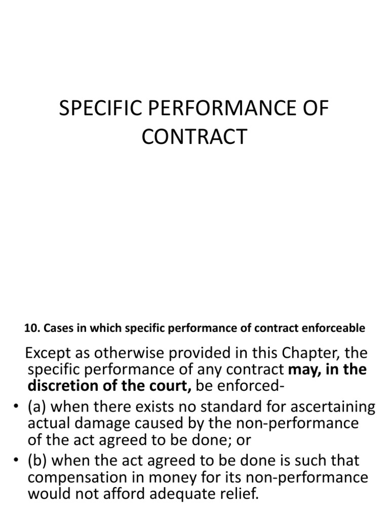 SPECIFIC PERFORMANCE OF CONTRACT NEW PPT.ppt | Breach Of Contract ...