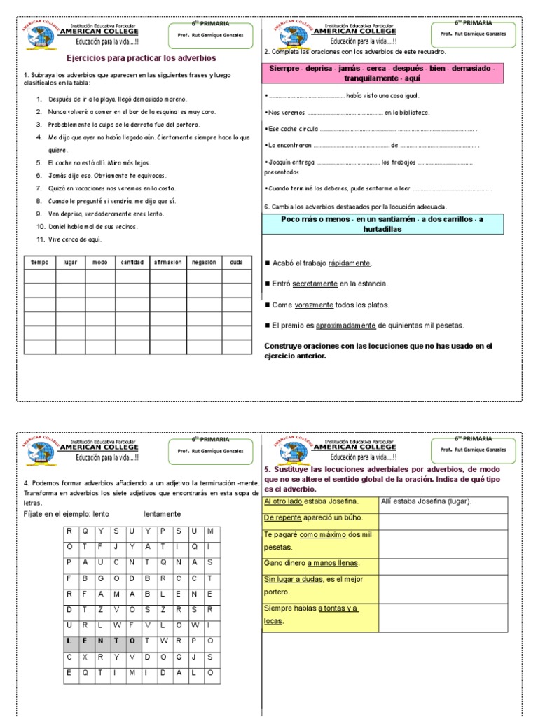 Adverbios Ejercicios | PDF | Adverbio | Gramática