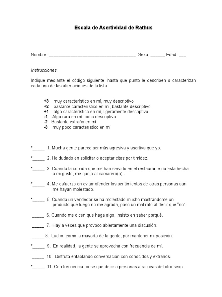 Escala de Asertividad Rathus | PDF