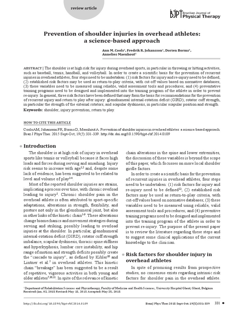 Prevention of Shoulder Injuries in Overhead Athletes | PDF | Shoulder ...