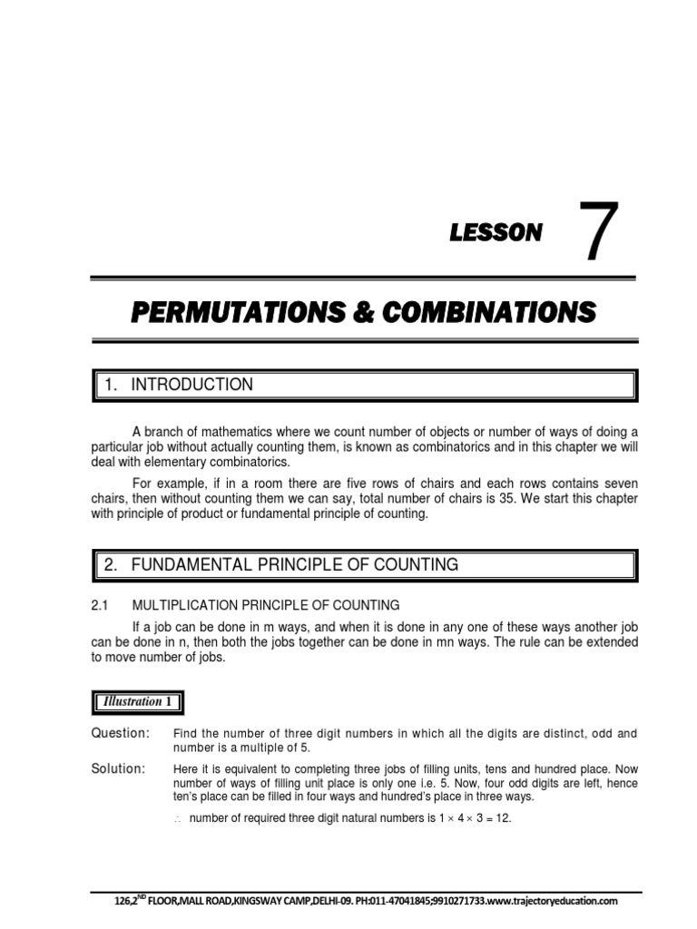 Permutation And Combinations Pdf Permutation Numbers