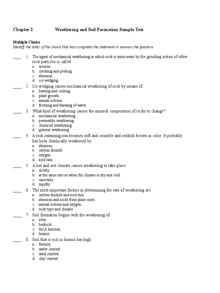 Weathering and Soil Formation Test | PDF | Weathering | Soil
