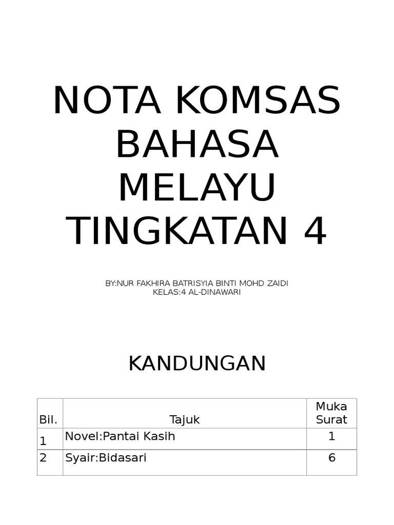 Nota Komsas BM Tingkatan 4 | PDF