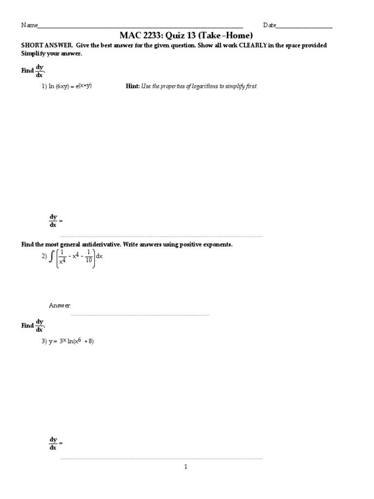 MAC2233 2010 Summer Q13 TH Q | PDF