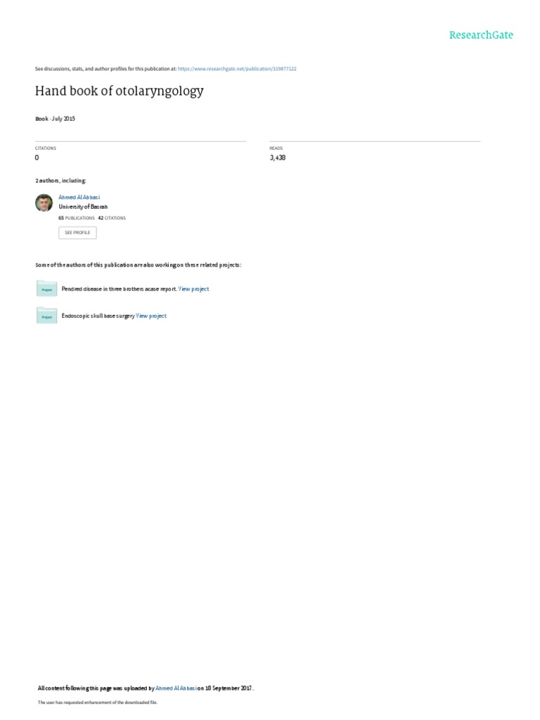 Handbook of Otolaryngology Guide | PDF | Vestibular System | Hearing