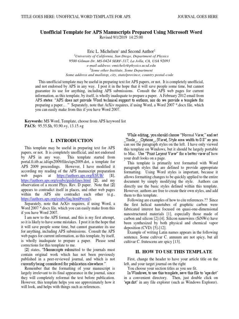 Unofficial APS Word Template Guide | PDF | Microsoft Word | Paragraph