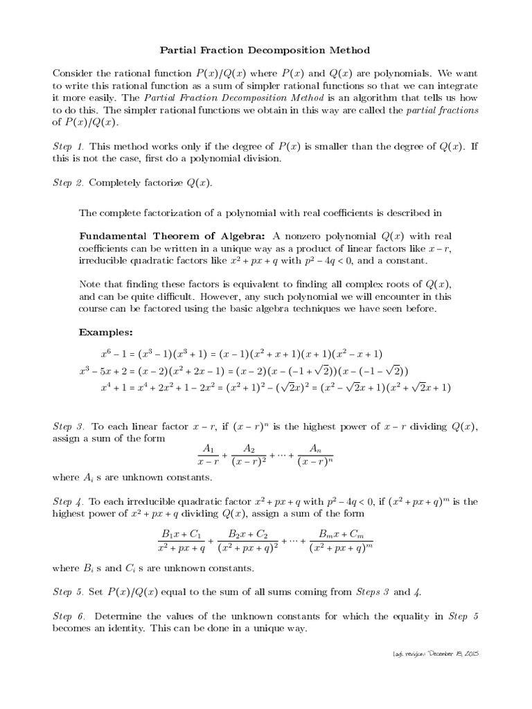 Partial Fraction Decomposition Method Explained | PDF | Factorization ...
