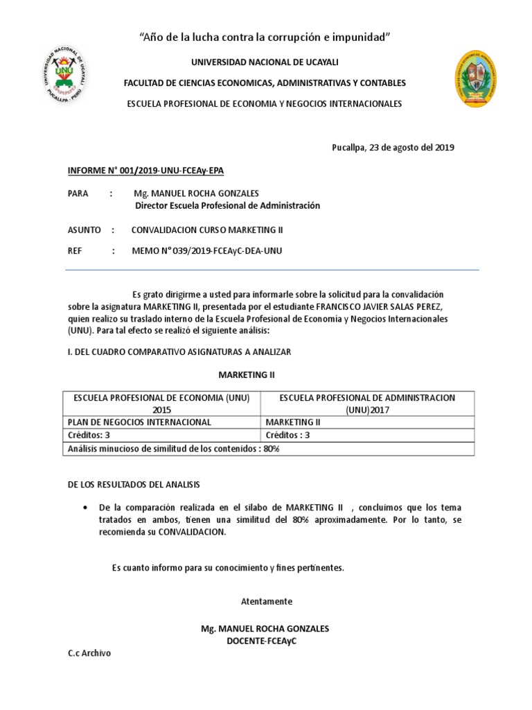 Modelo de Informe para Convalidacion | PDF | Ciencias económicas | Gobierno