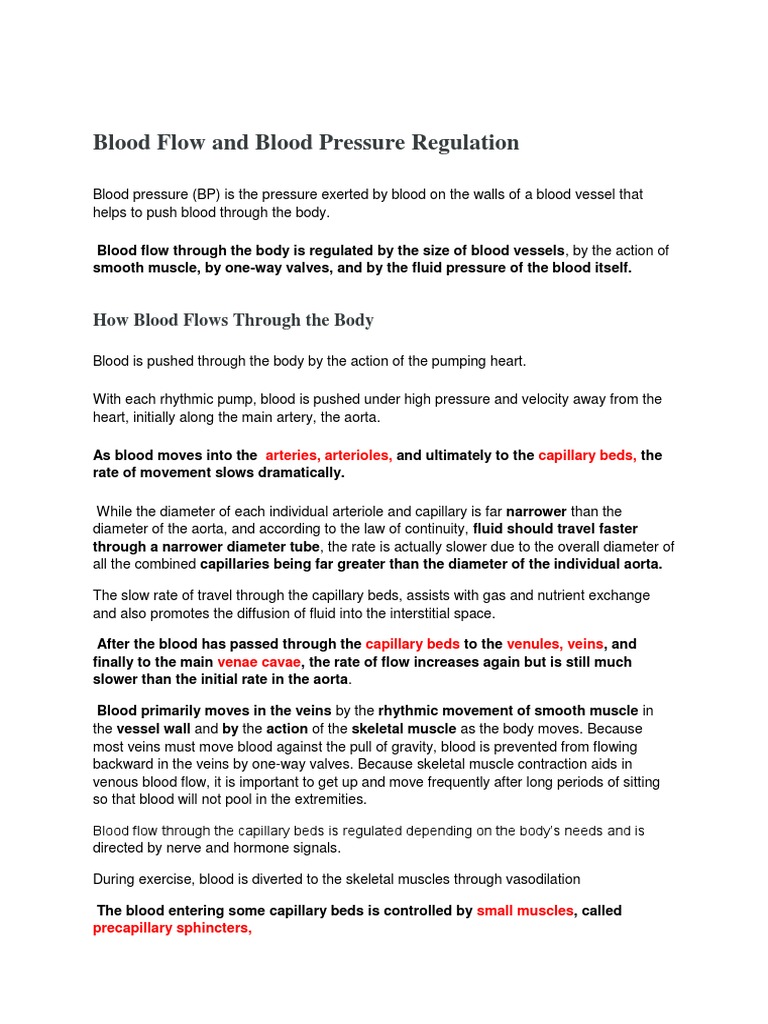 Blood Flow and Blood Pressure Regulation: How Blood Flows Through The ...