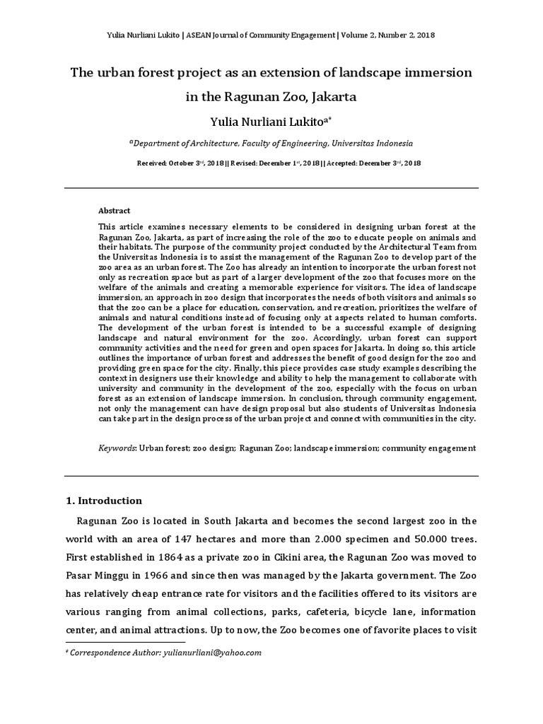 The Urban Forest Project As An Extension of Landscape Immersion in The ...