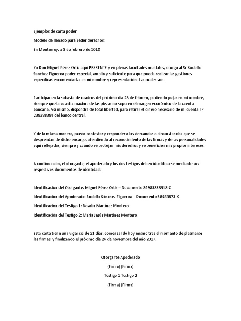 Ejemplos de Carta Poder | PDF
