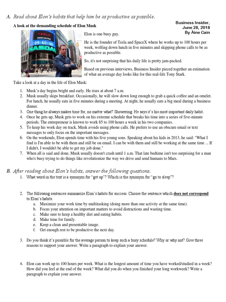 A. Read About Elon's Habits That Help Him Be As Productive As Possible ...