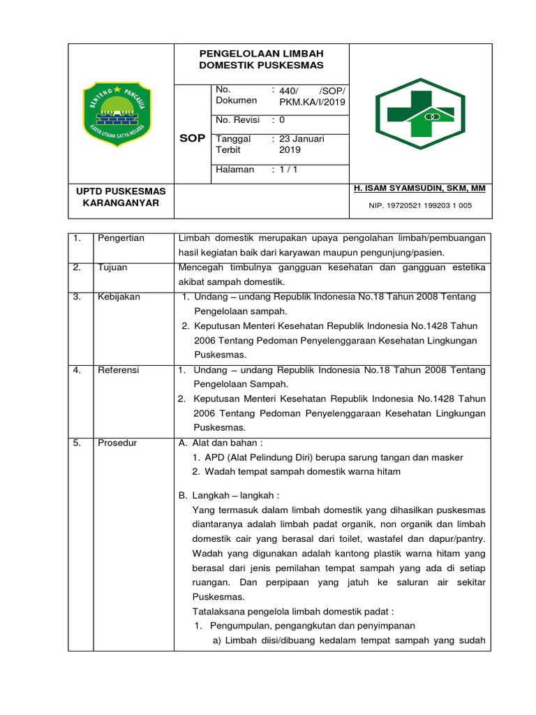 SOP Pengelolaan Sampah Puskesmas | PDF