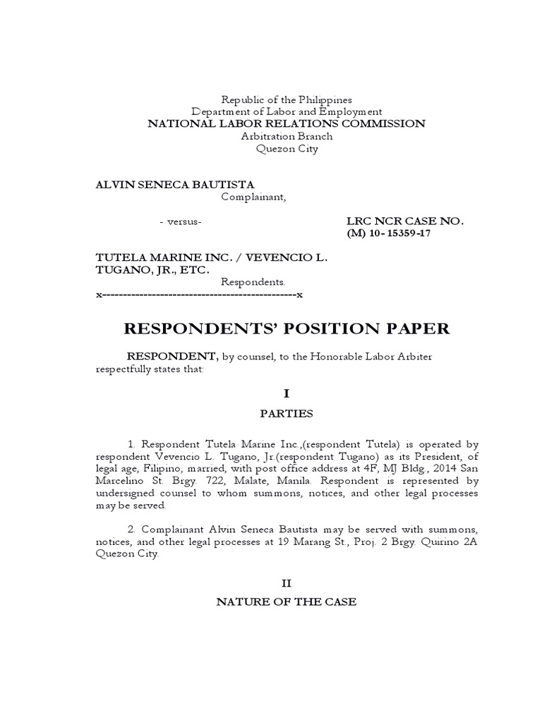 Respondent's Position Paper | PDF | Attorney's Fee | Lawsuit