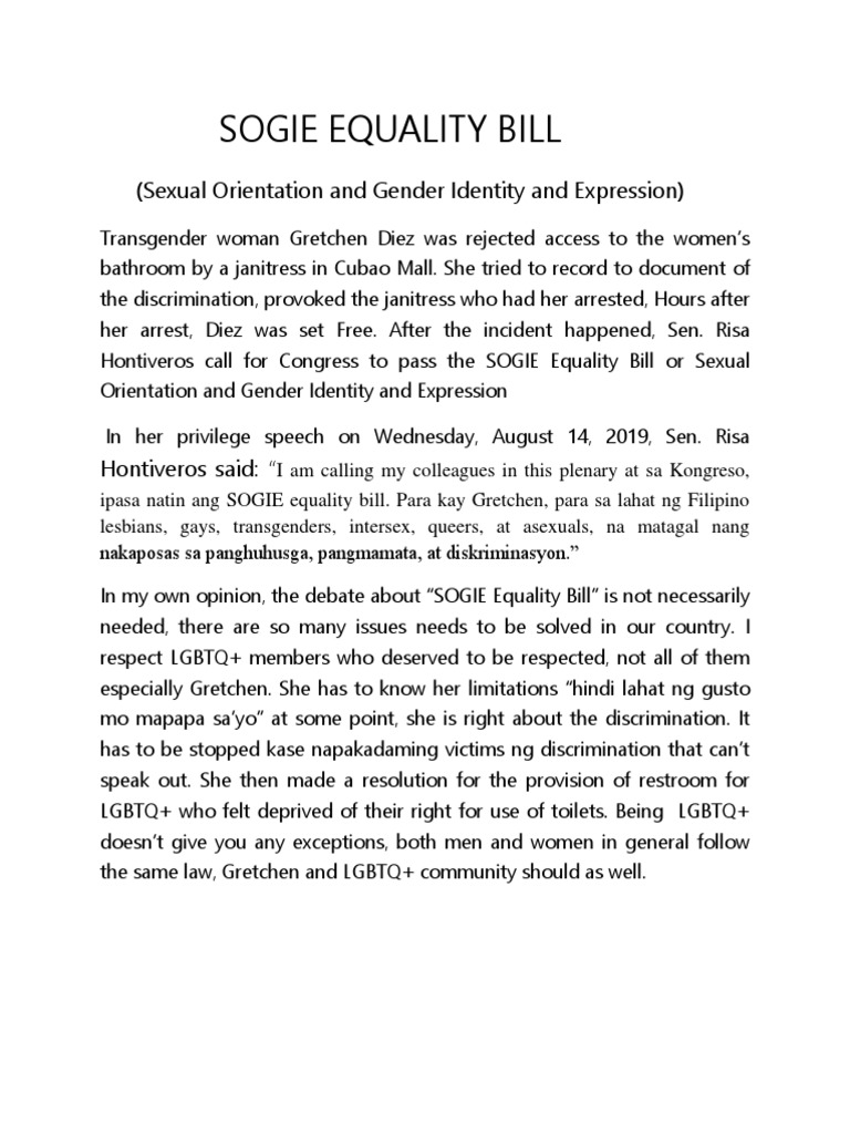 Sogie Equality Bill | PDF | Lgbt | LGBTQIA+ Studies